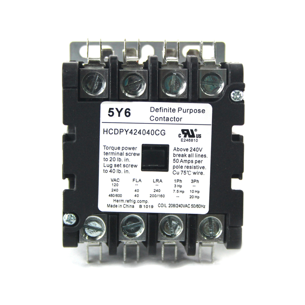 5y6 Contactor Definite Purpose 4 Pole Normally Open 40Amp. 240VAC Coil ...