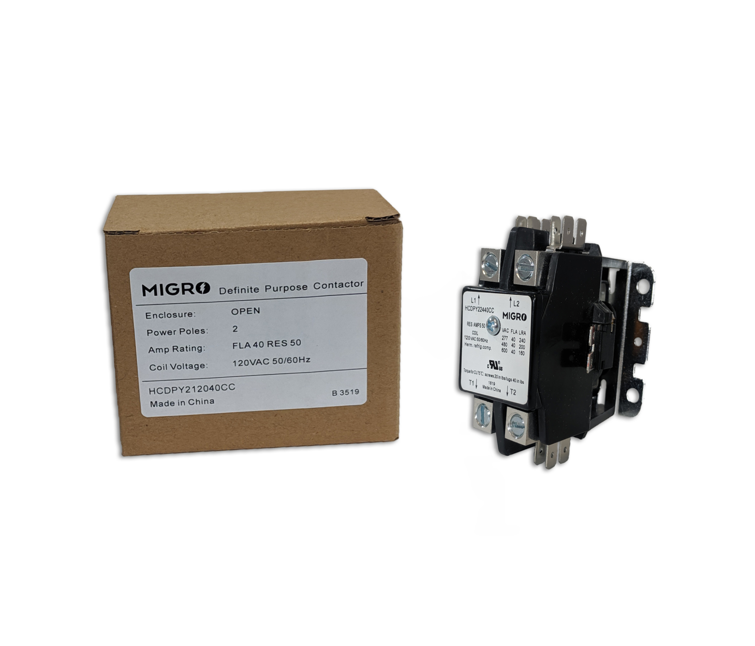 Migro 2 Pole 40 AMP 120 VAC Lighting Contactor